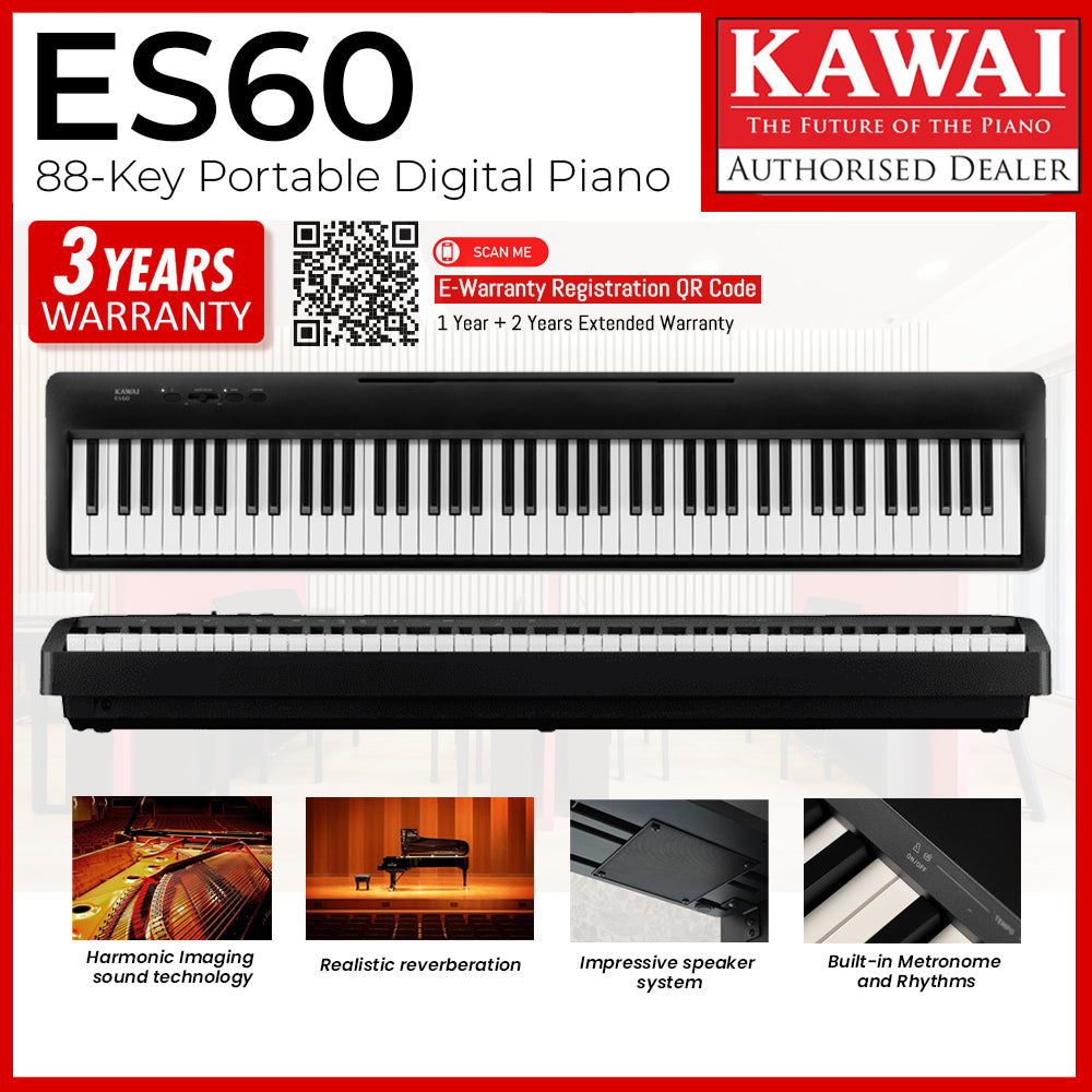 Kawai ES60 88-Key Portable Digital Piano - Black | Music Bliss Malaysia
