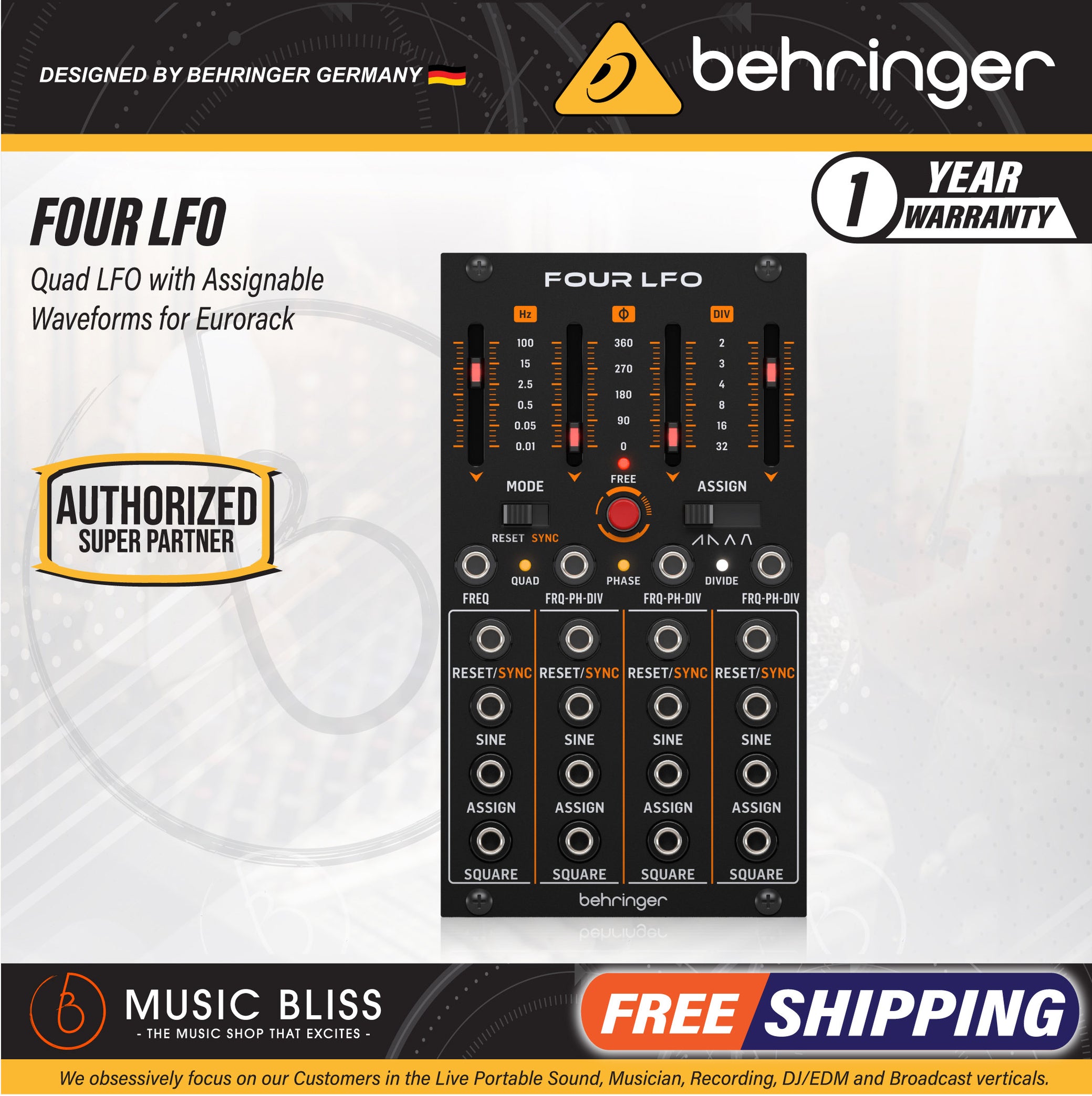 Behringer FOUR LFO Quad LFO with Assignable Waveforms for Eurorack ...