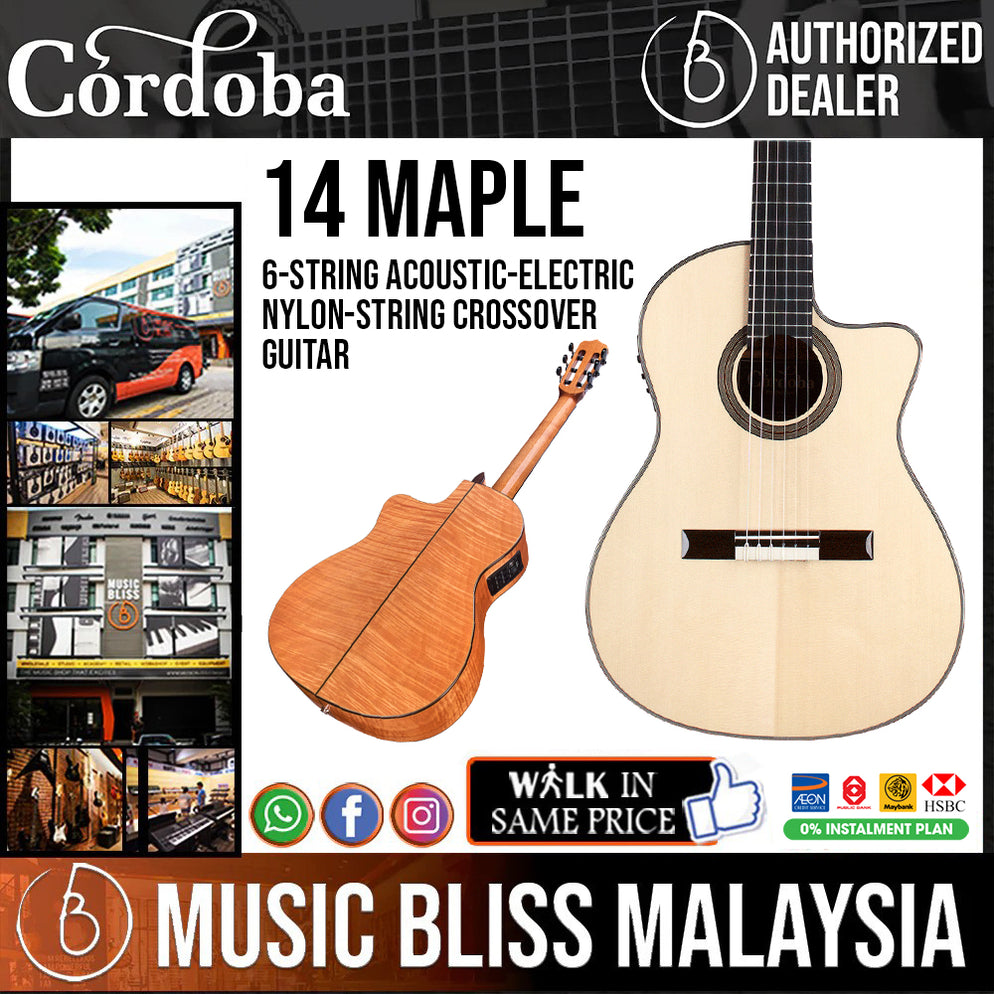 Cordoba Fusion 14 Maple - Solid European Spruce Top, Flamed Maple Back & Sides | Music Bliss ...