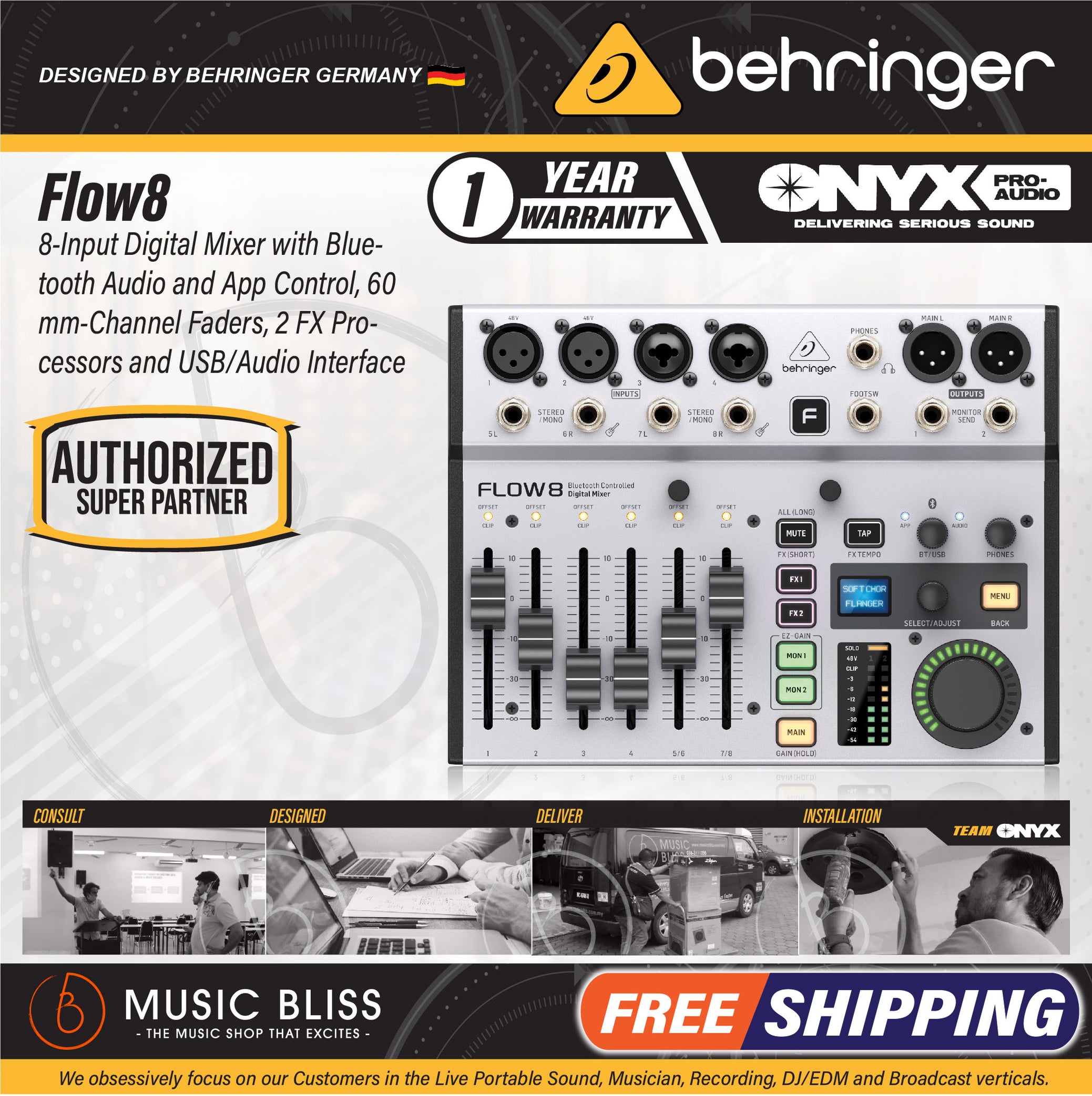Behringer FLOW 8 8-input Digital Mixer with Bluetooth (FLOW-8 / FLOW8 ...