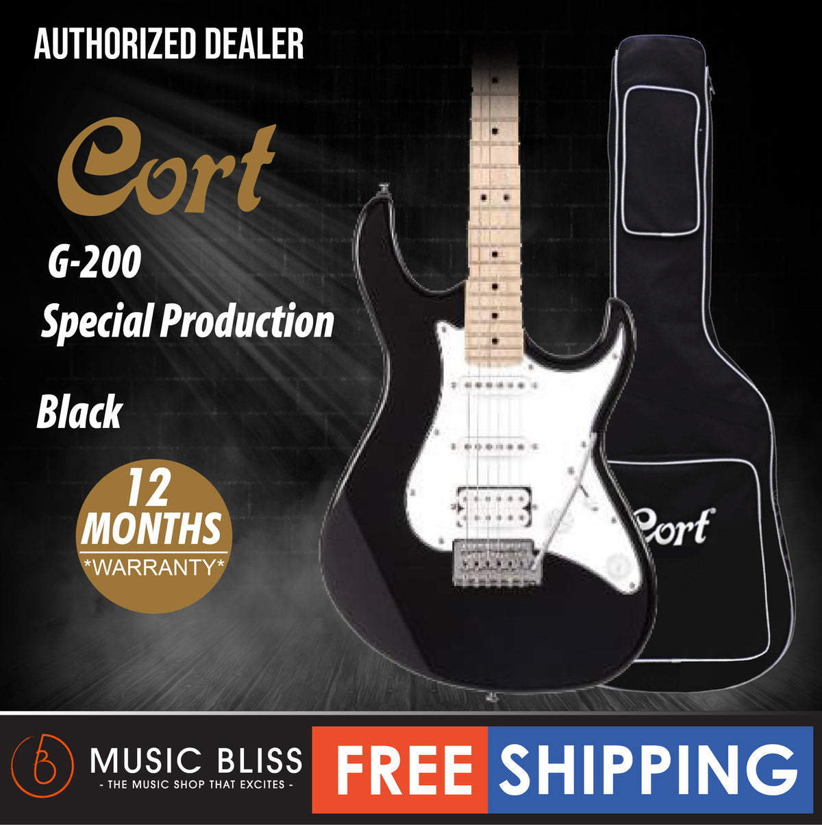 Cort G-200 Special Production Electric Guitar with Bag - Black | Music ...