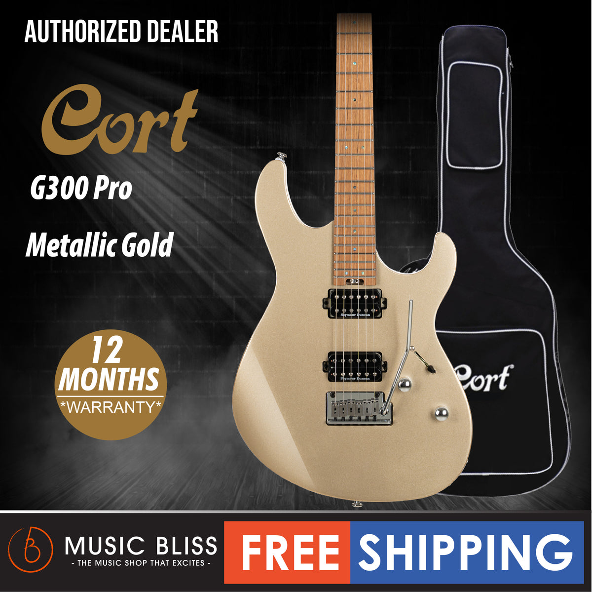Cort G300 Pro Electric Guitar with Bag - Metallic Gold | Music Bliss ...