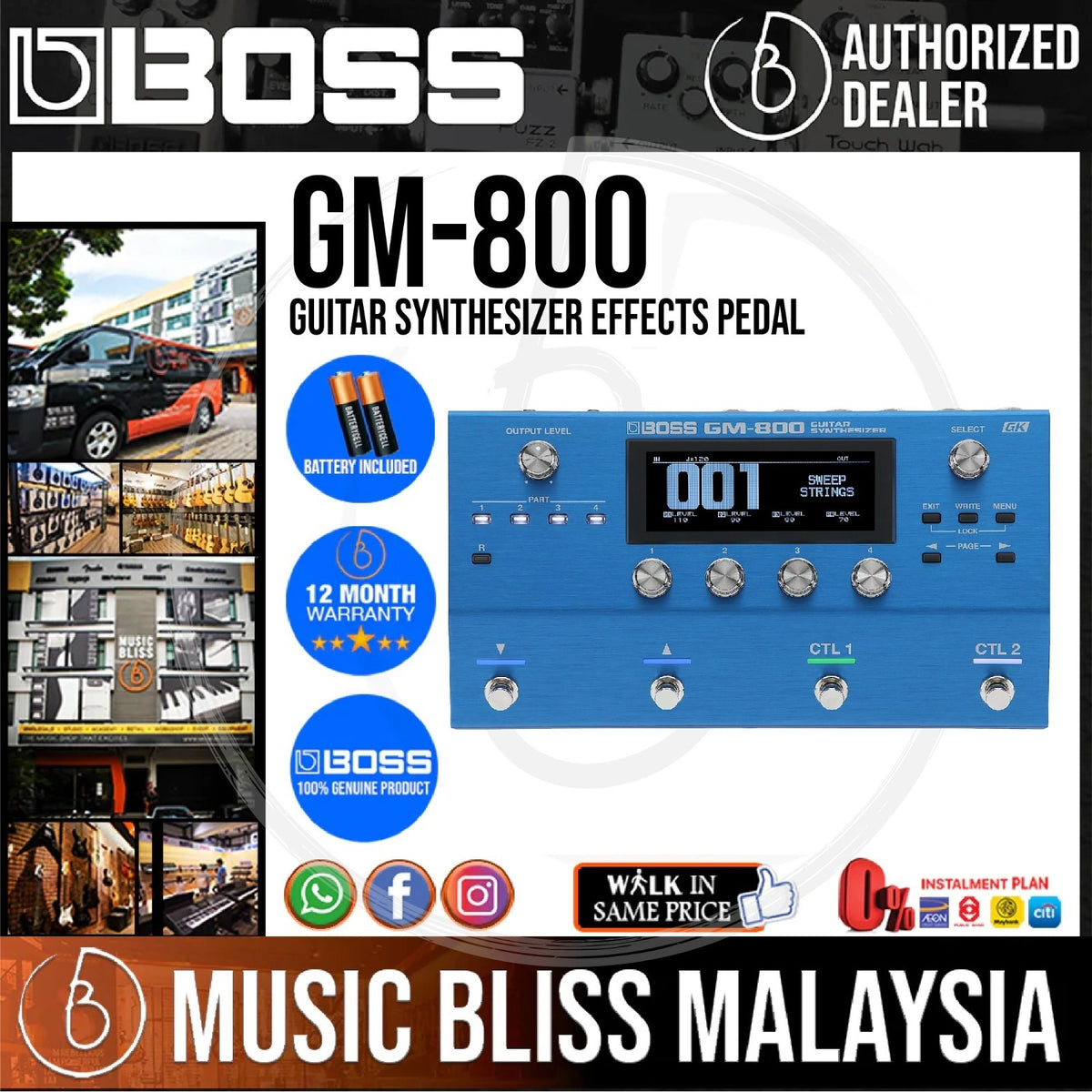 Boss GM-800 Guitar Synthesizer Pedal (GM800) | Music Bliss Malaysia