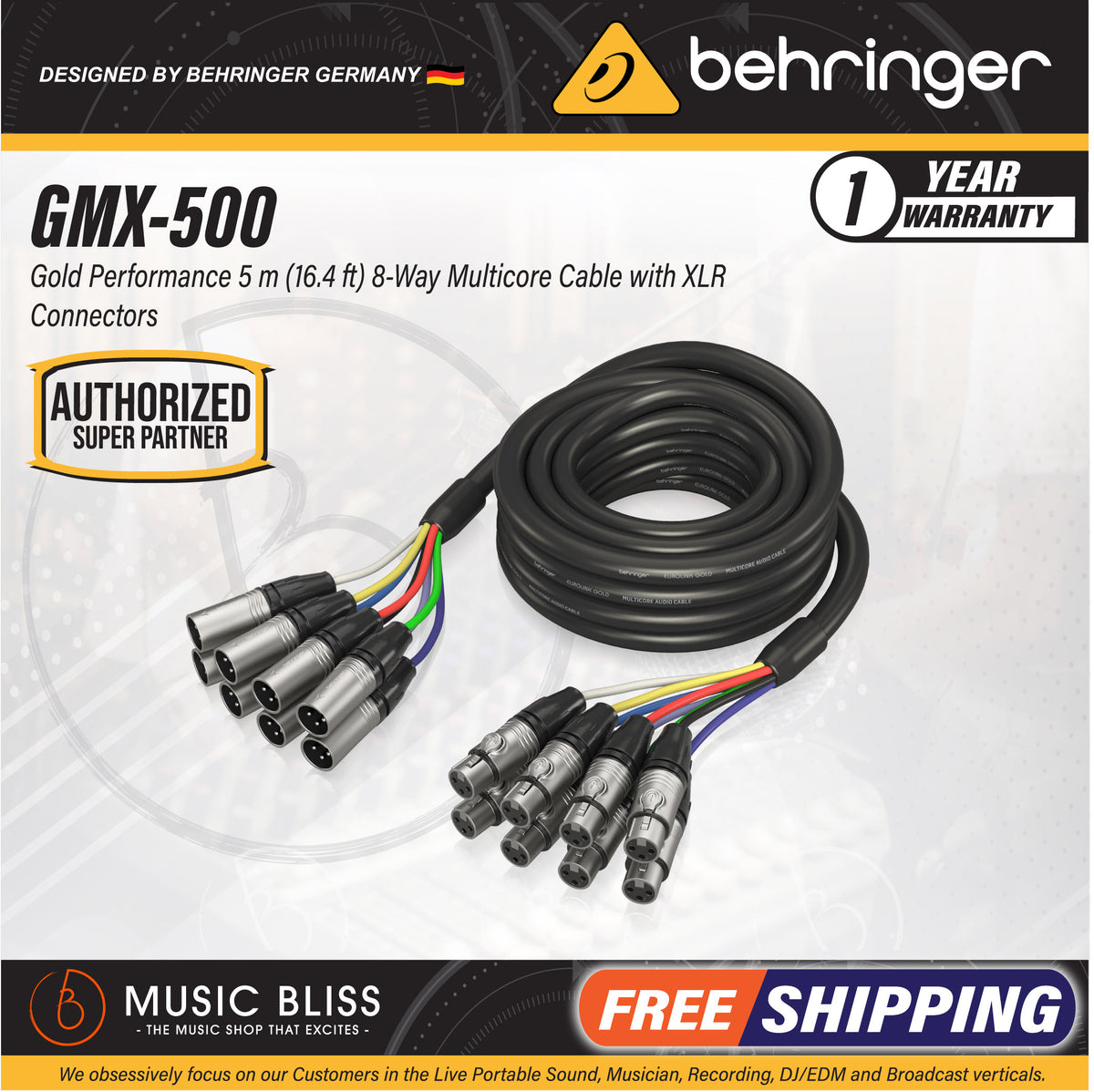 Behringer GMX-500 Gold Performance 5M 8-Way Multicore Cable with XLR ...