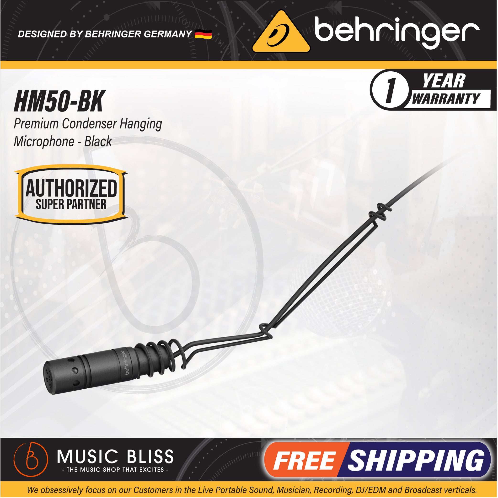 Behringer HM50 Condenser Hanging Microphone - Black | Music Bliss Malaysia