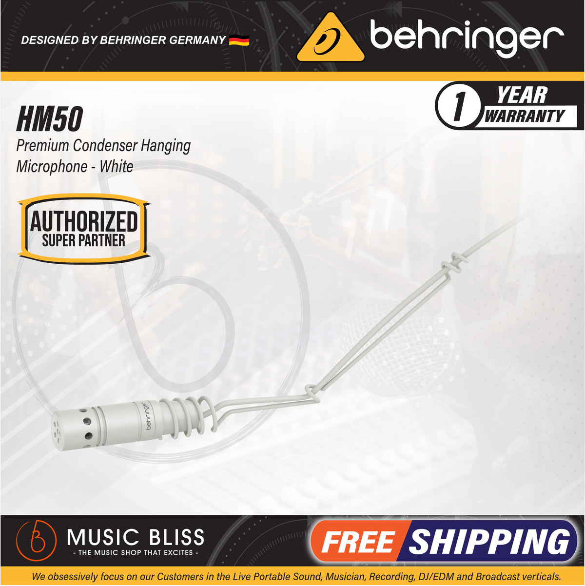 Behringer HM50 Condenser Hanging Microphone - White | Music Bliss Malaysia