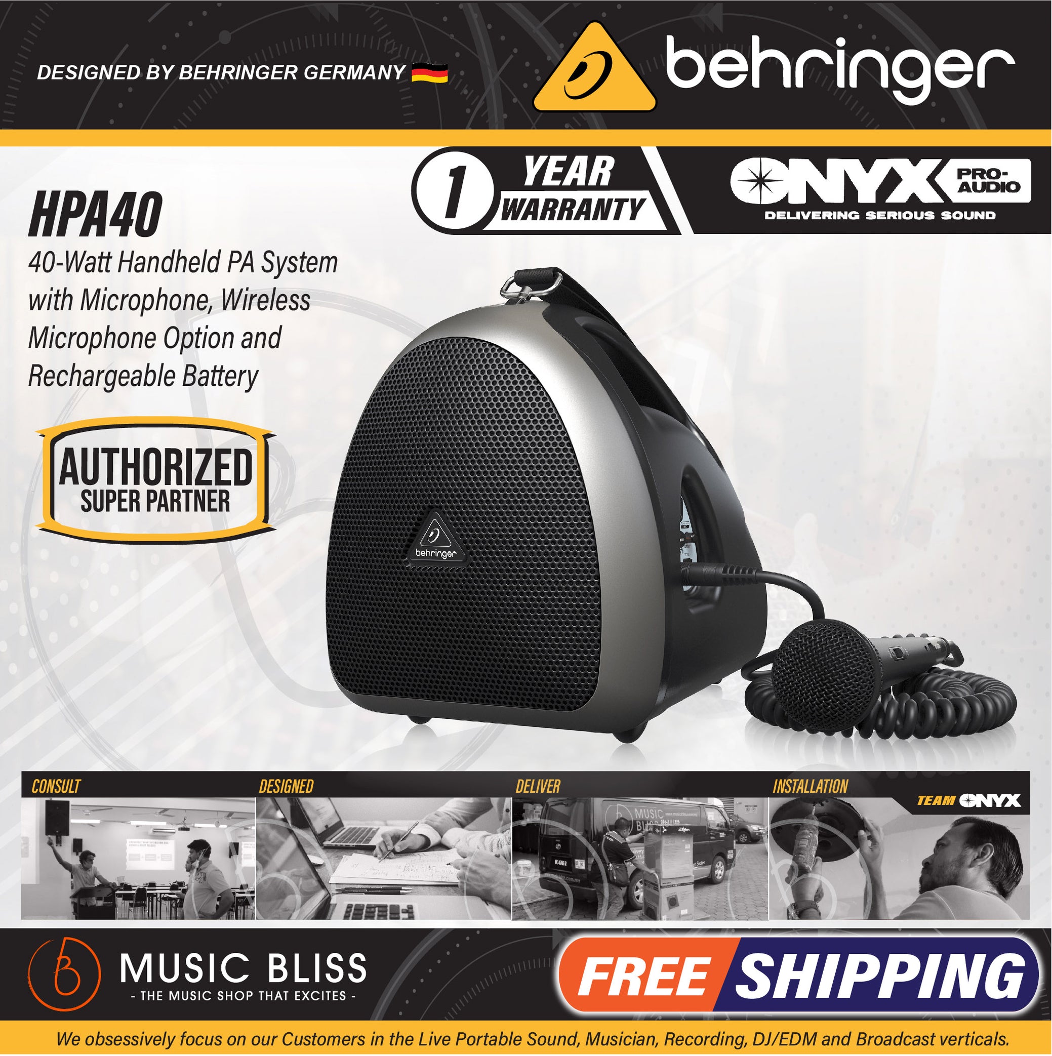 Behringer Europort HPA40 Handheld PA System with Microphone (HPA-40 ...