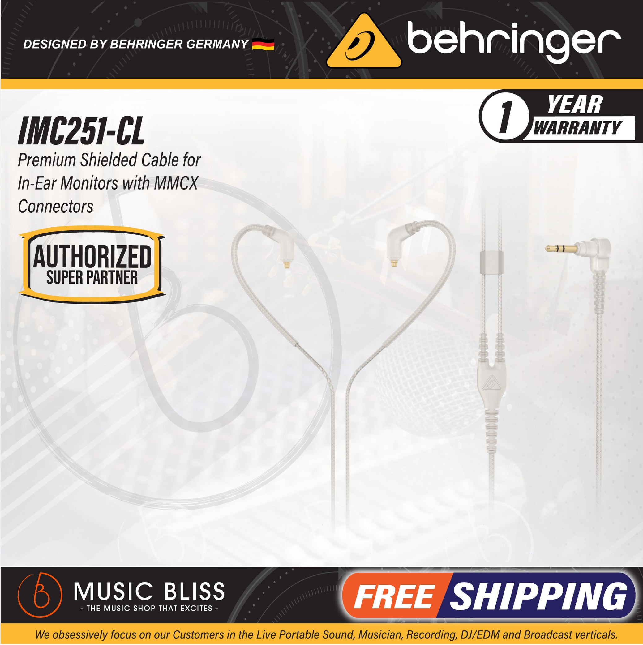 Behringer IMC251-CL Premium Shielded Cable for In-Ear Monitors with ...