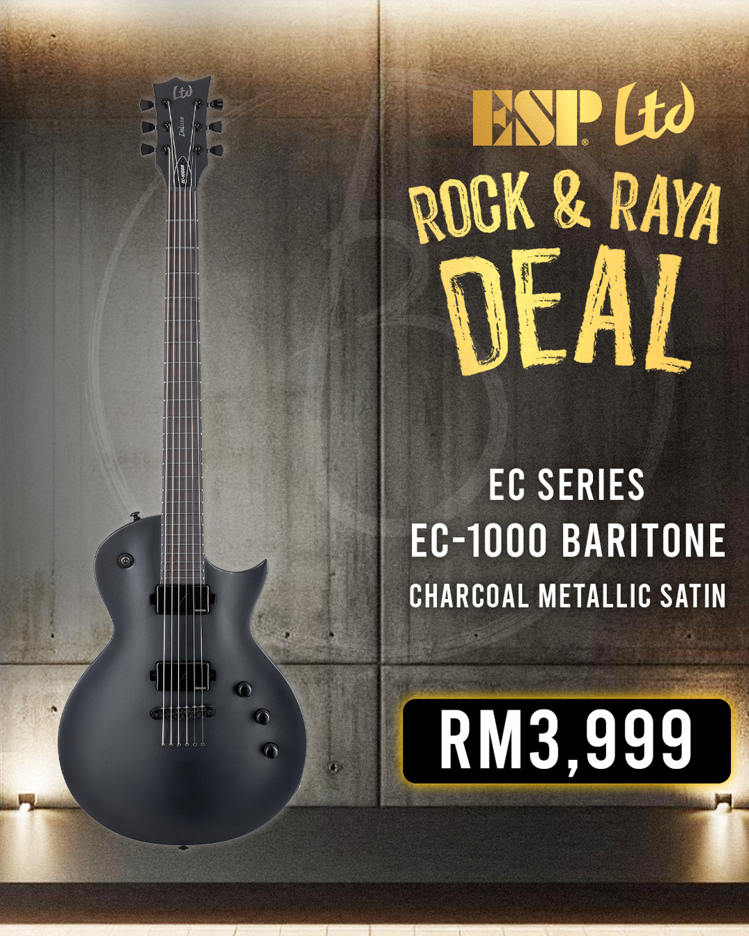 ESP LTD EC-1000 Baritone Electric Guitar - Charcoal Metallic Satin ...
