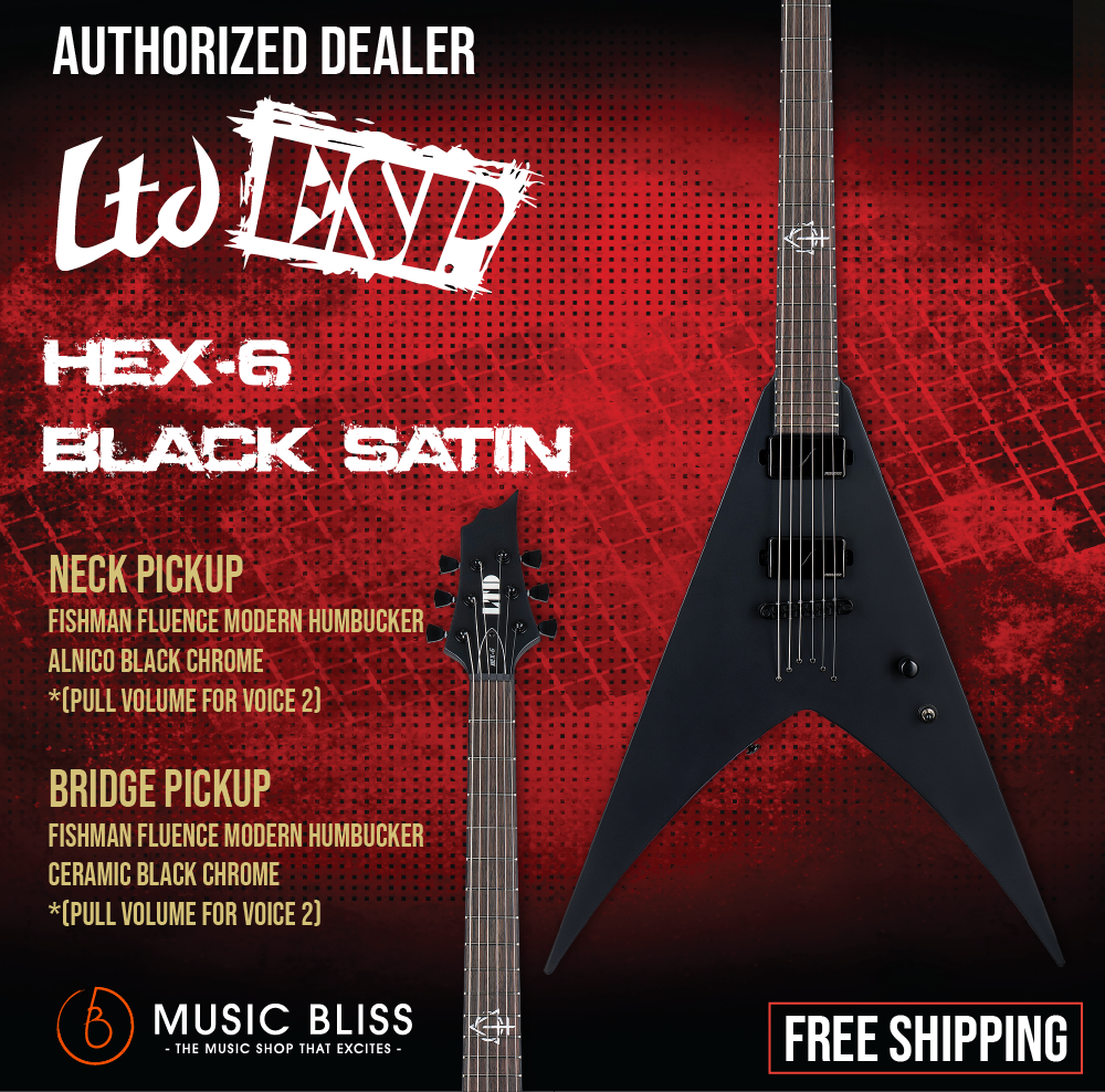 ESP LTD Nergal HEX-6 Signature Electric Guitar - Black Satin | Music ...