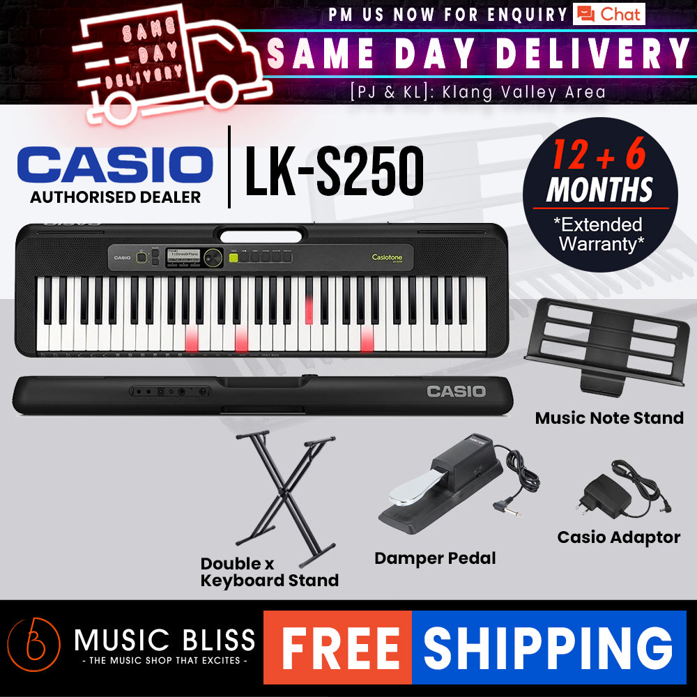Casio LK-S250 61-Keys Casiotone Keyboard with FREE Keyboard Stand ...