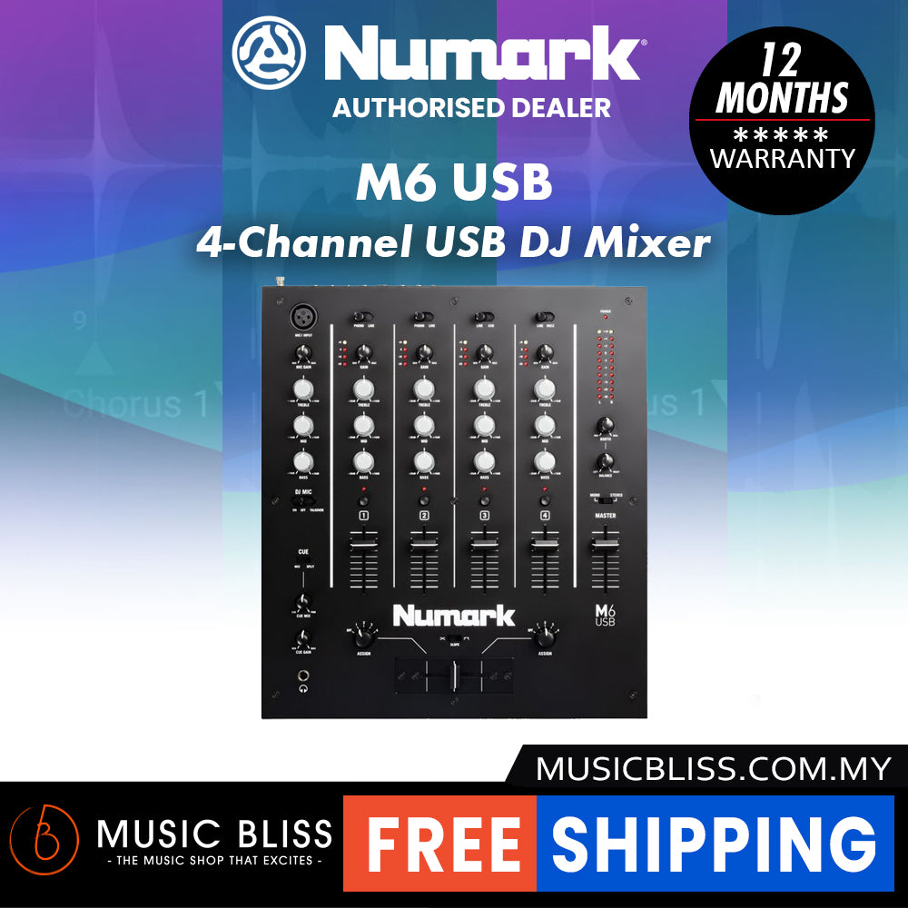 Numark M6 USB 4-channel DJ Mixer (Black) | Music Bliss Malaysia