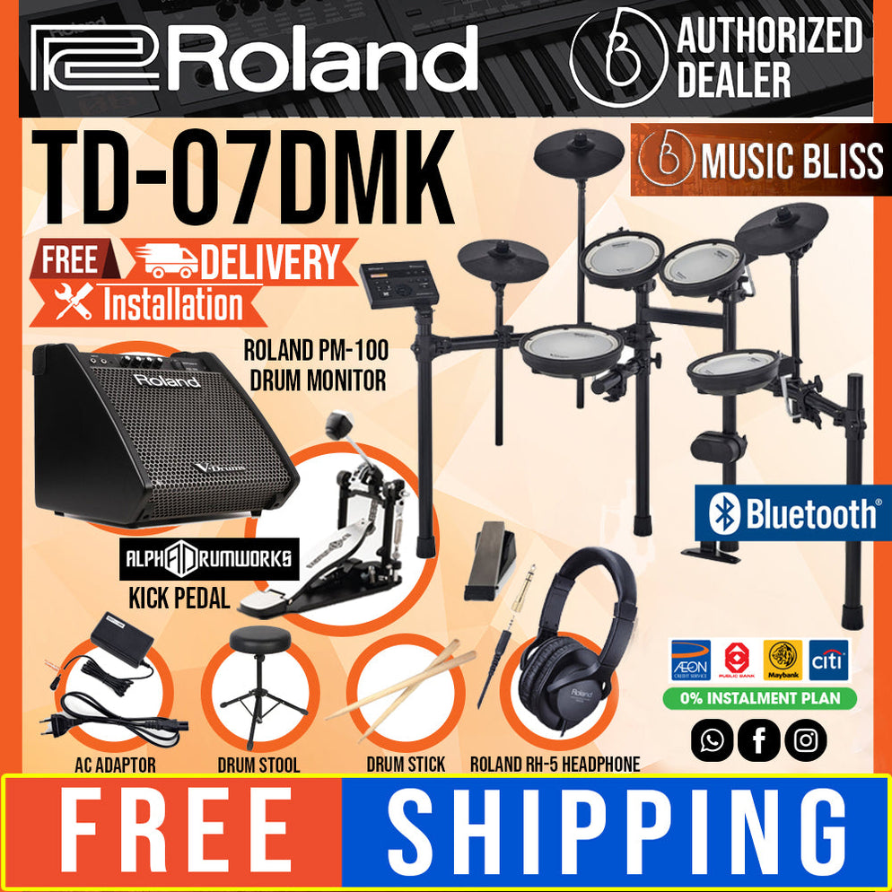 Roland V-Drums TD-07DMK Electronic Drum Set with RH-5 Headphone, Kick ...