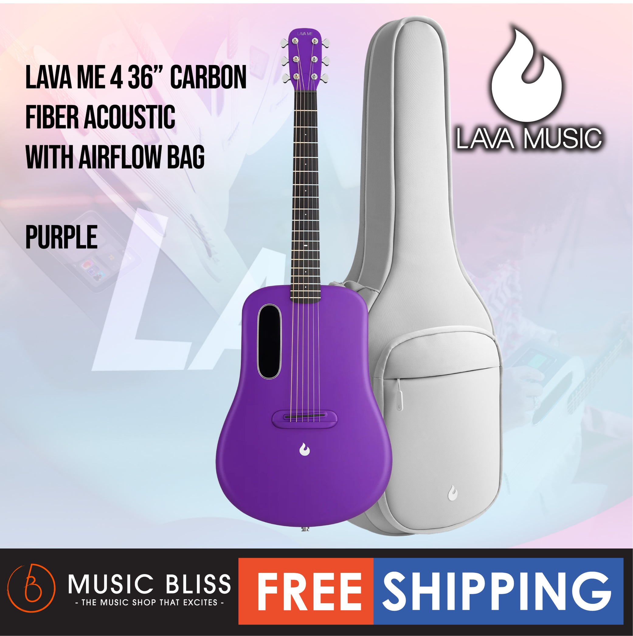 Lava ME 4 36″ Carbon Fiber Acoustic-Electric Guitar with Airflow Bag ...