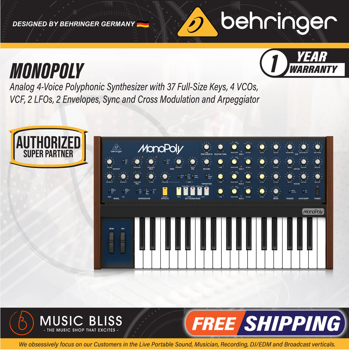 Behringer Monopoly 4-Voice Analog Synthesizer | Music Bliss Malaysia