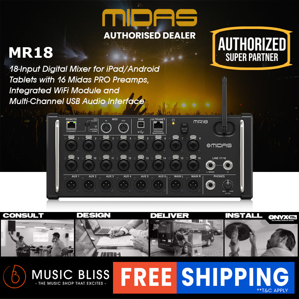 Midas MR18 18-Input Digital Mixer for iPad/Android Tablets | Music ...