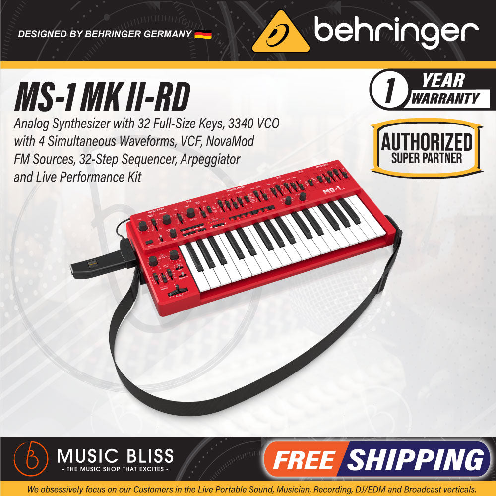 Behringer MS-1 MKII Analog Synthesizer - Red | Music Bliss Malaysia