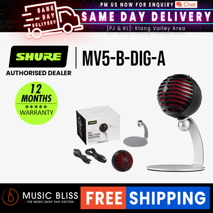 Shure MV5 Digital Condenser Microphone - Black | Music Bliss Malaysia