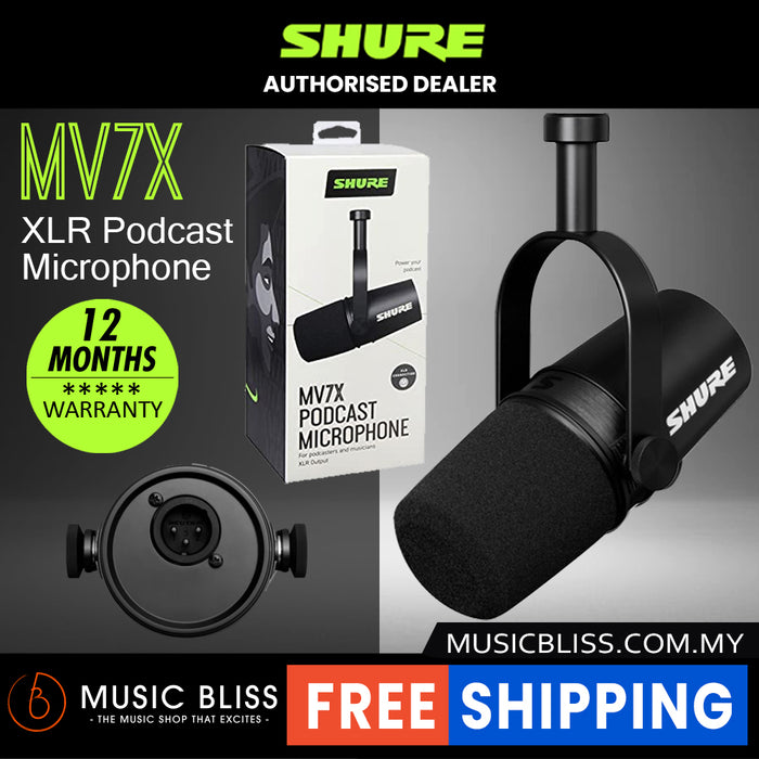 Shure MV7X Dynamic Broadcast Microphone, XLR Version - Black