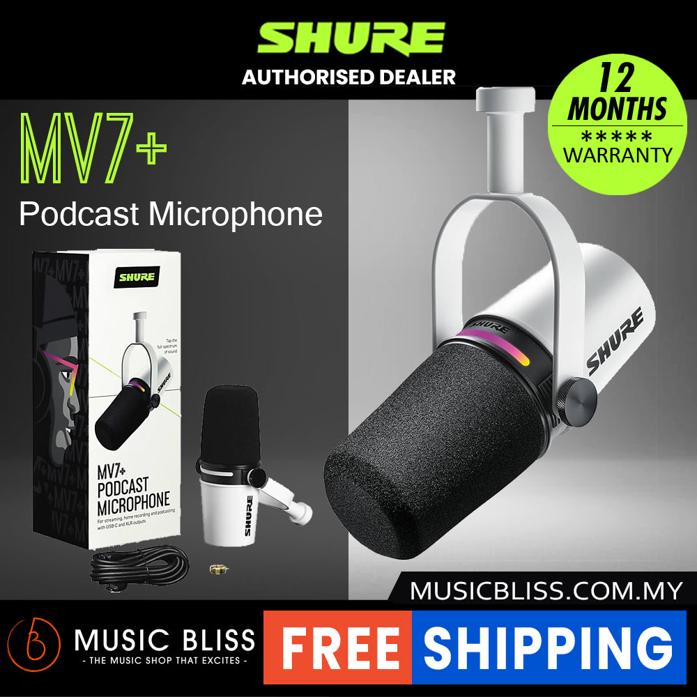 Shure MV7+ USB Podcast Microphone - White | Music Bliss Malaysia