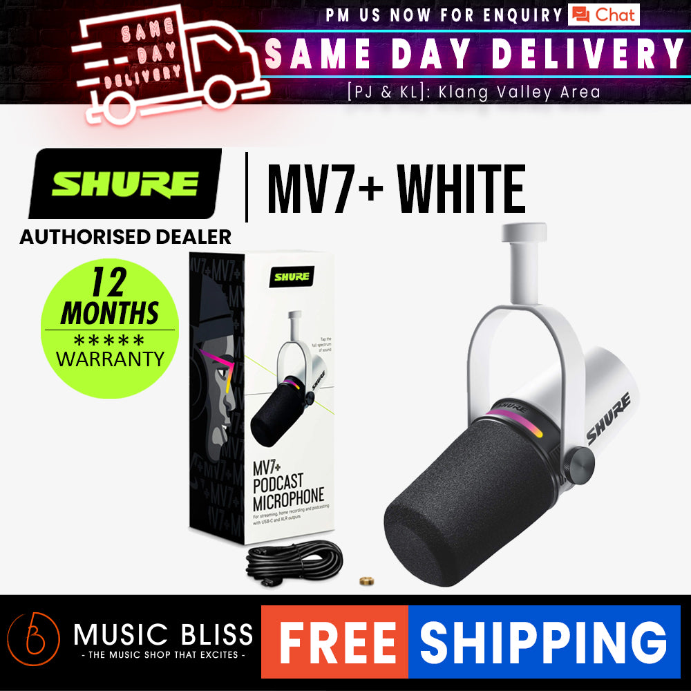 Shure MV7+ USB Podcast Microphone - White | Music Bliss Malaysia