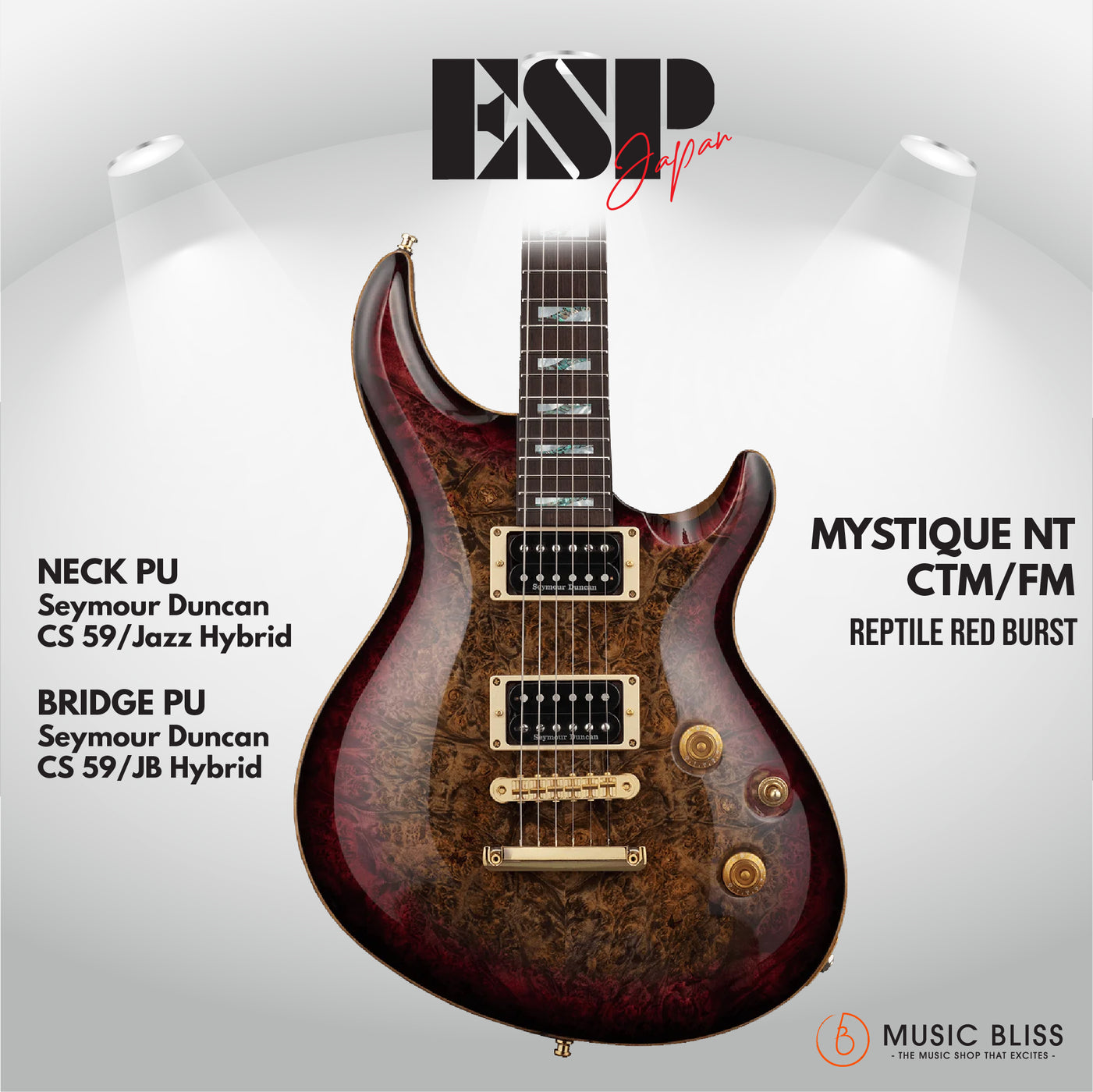 ESP Original MYSTIQUE NT-CTM/Burl Maple - Reptile Red Burst [MIJ - Made ...