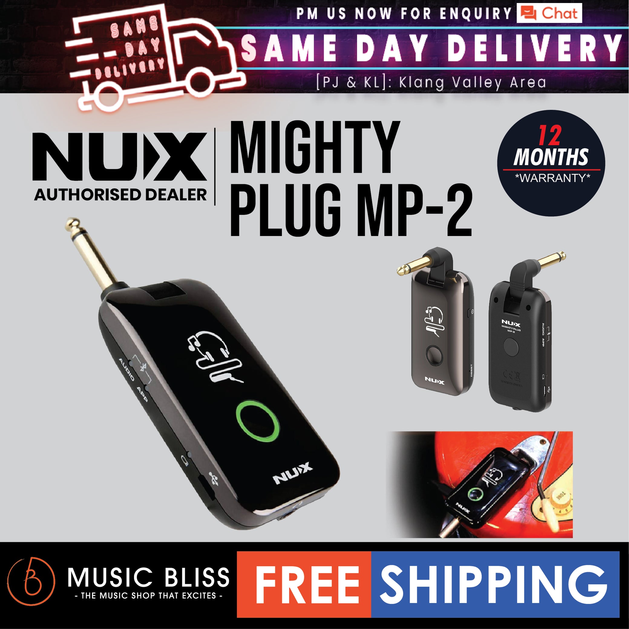 NUX Mighty Plug Wireless Bluetooth Headphone Guitar Amplifier (MP-2 ...
