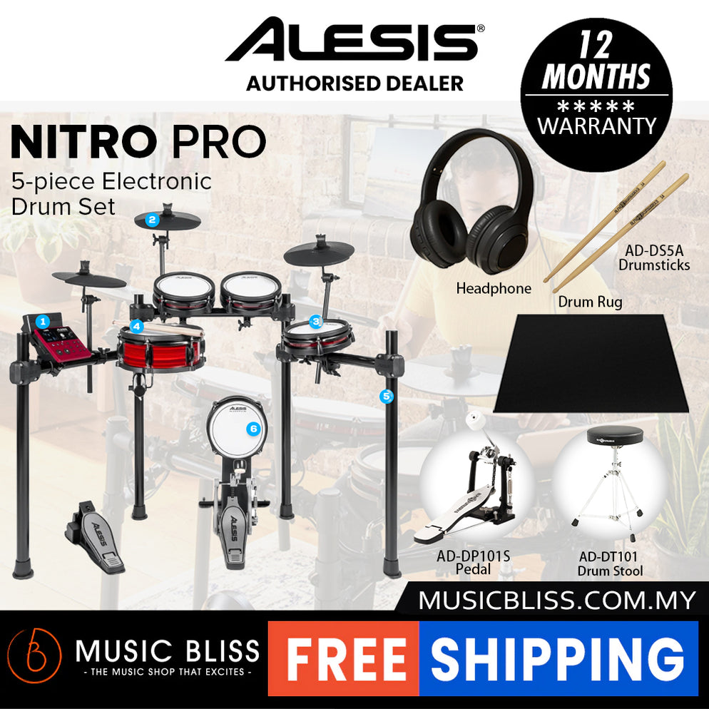 Alesis Nitro Pro Electronic Drum Kit with Free Drum Stool, Headphone, Drum Rug and Drumstick ...