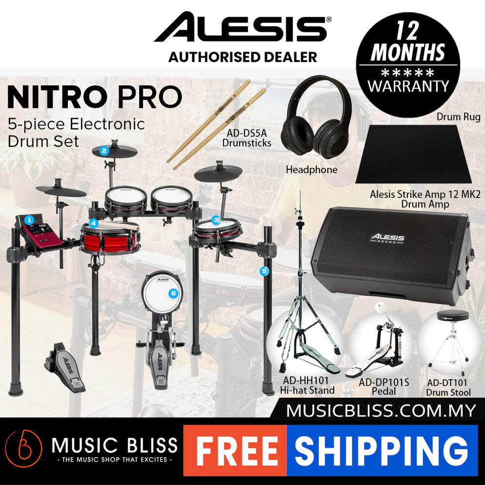 Alesis Nitro Pro Electronic Drum Kit with Free Drum Stool, Headphone ...
