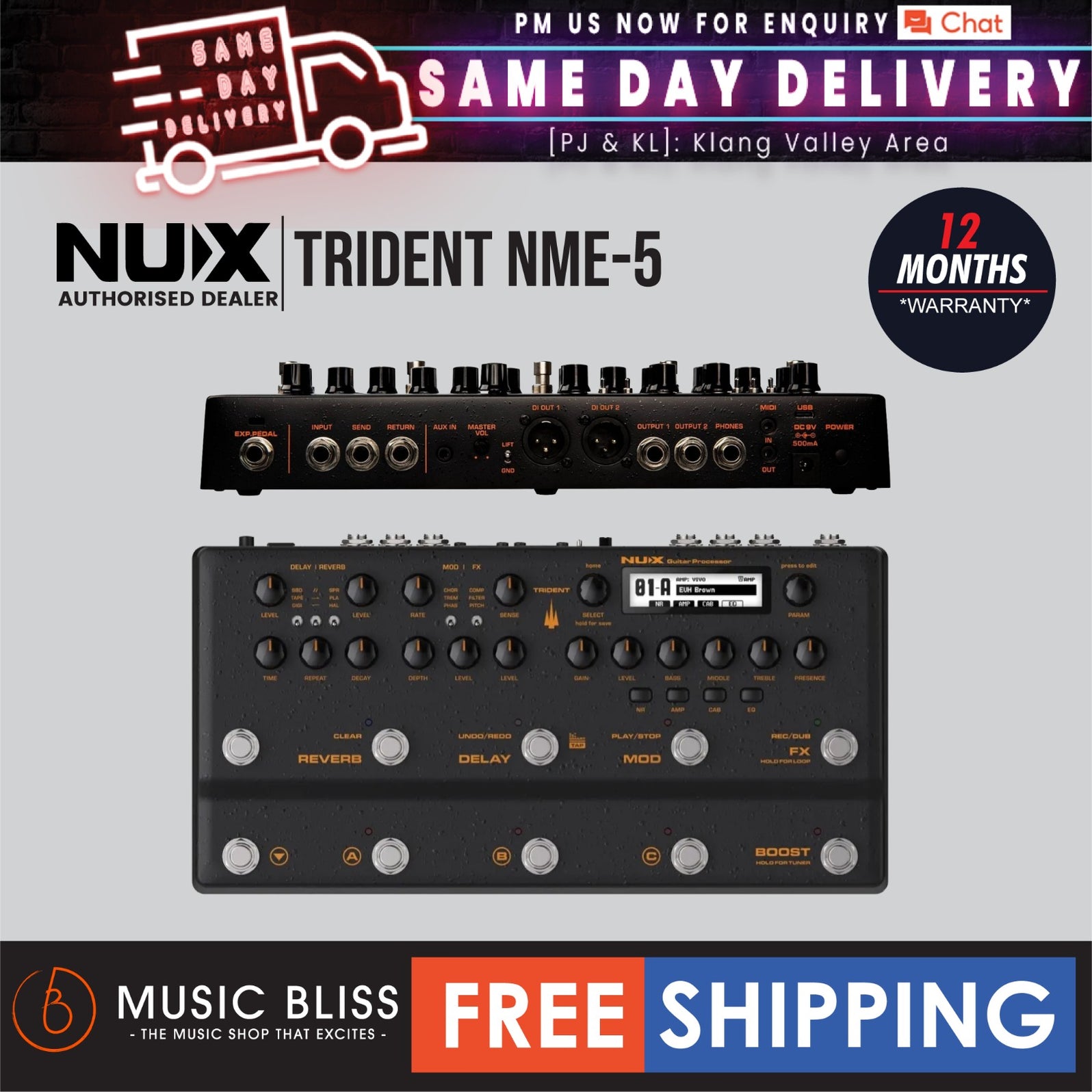 NUX Trident NME-5 Multi Effect Processor Guitar Pedal With Amp Modeler ...