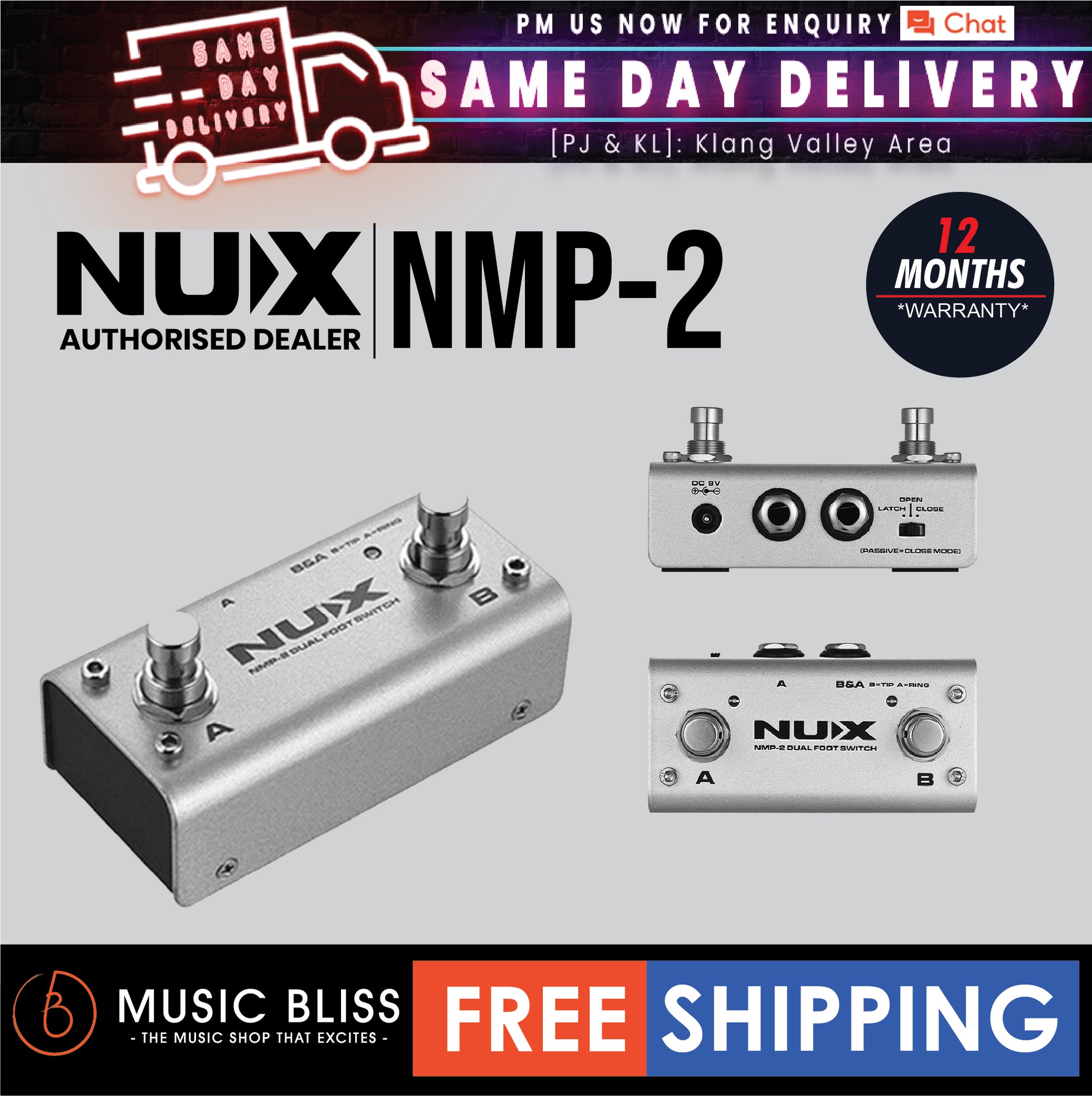 NUX NMP-2 Dual Foot Switch Universal Controller for Keyboard, Modules ...
