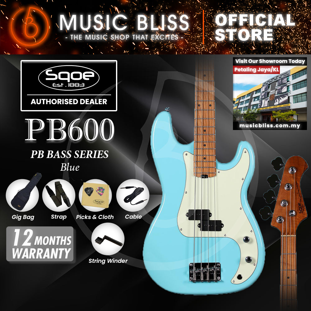 SQOE PB600 PB Series Electric Bass Guitar - Blue (PB-600) | Music Bliss ...