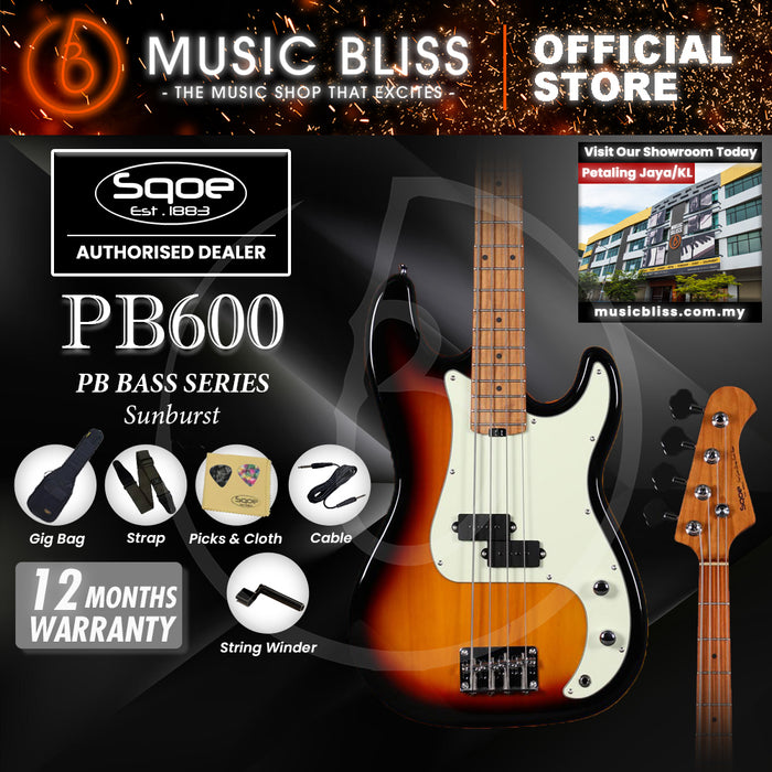 SQOE PB600 PB Series Electric Bass Guitar - Sunburst (PB-600) | Music ...