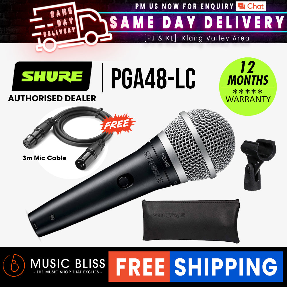Shure PGA48-LC Cardioid Dynamic Vocal Microphone with Mic Cable | Music ...
