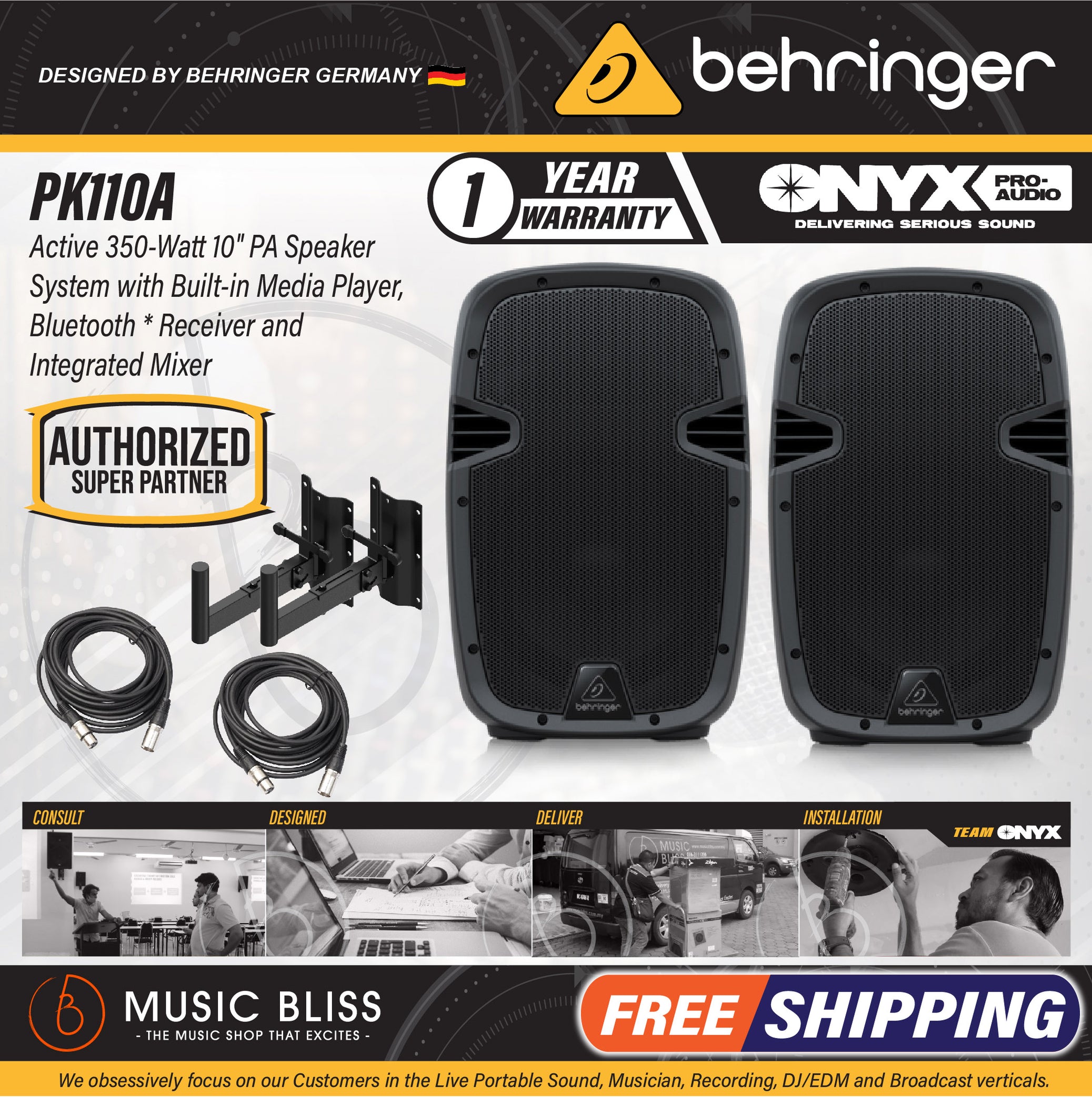 Behringer PK110A Active 350W 10" PA Speaker System with Bluetooth ...