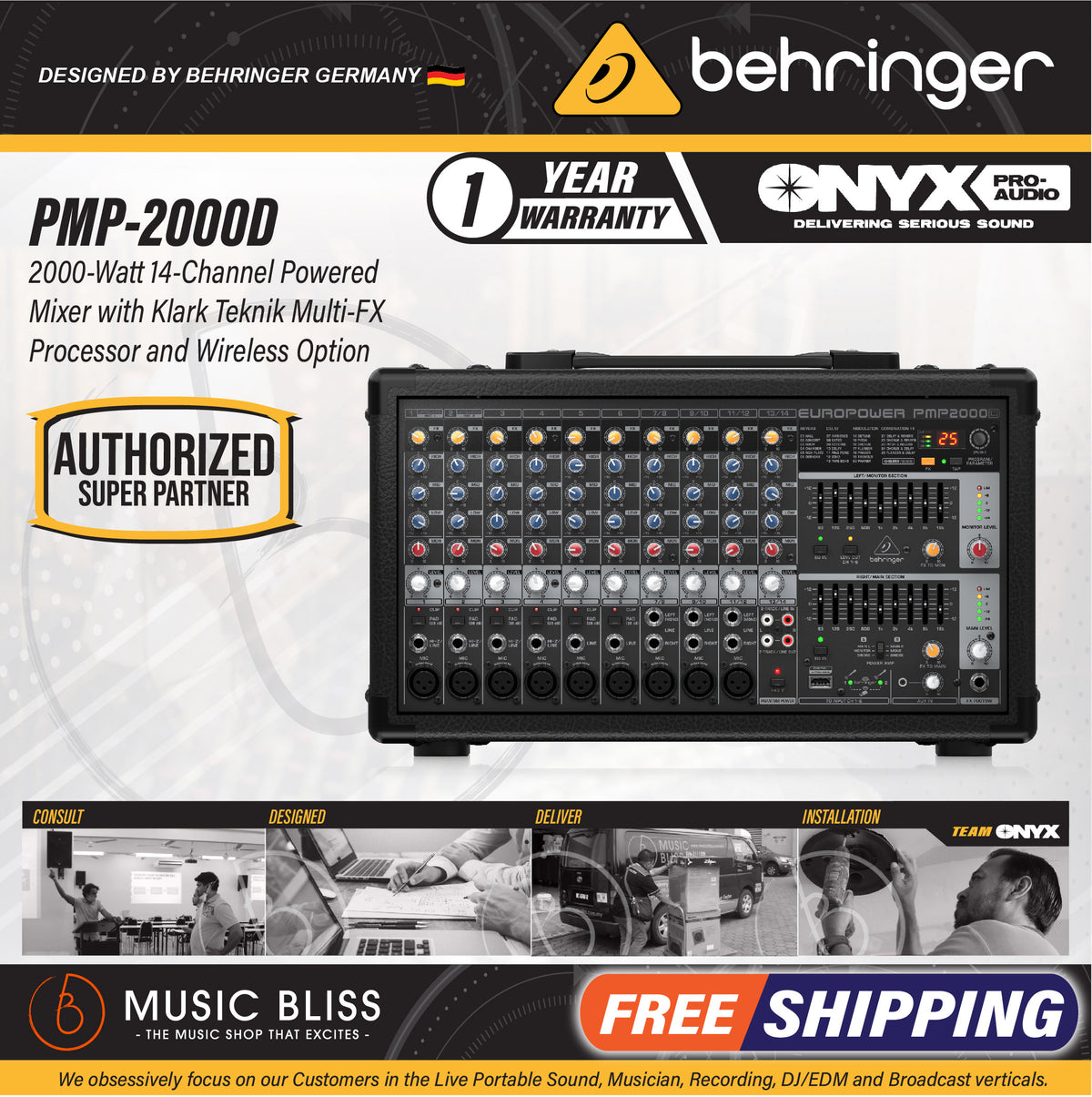 Behringer PMP2000D 14-channel 2000-Watt Powered Mixer | Music Bliss ...