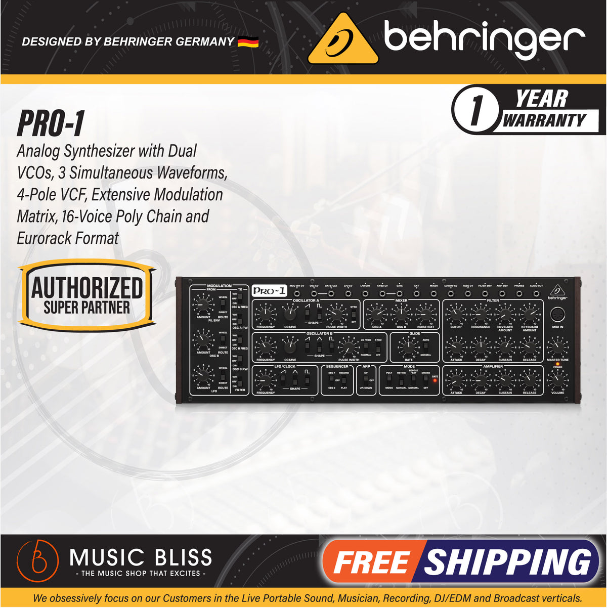 Behringer PRO-1 Tabletop Synthesizer (PRO1 / PRO 1) | Music Bliss Malaysia