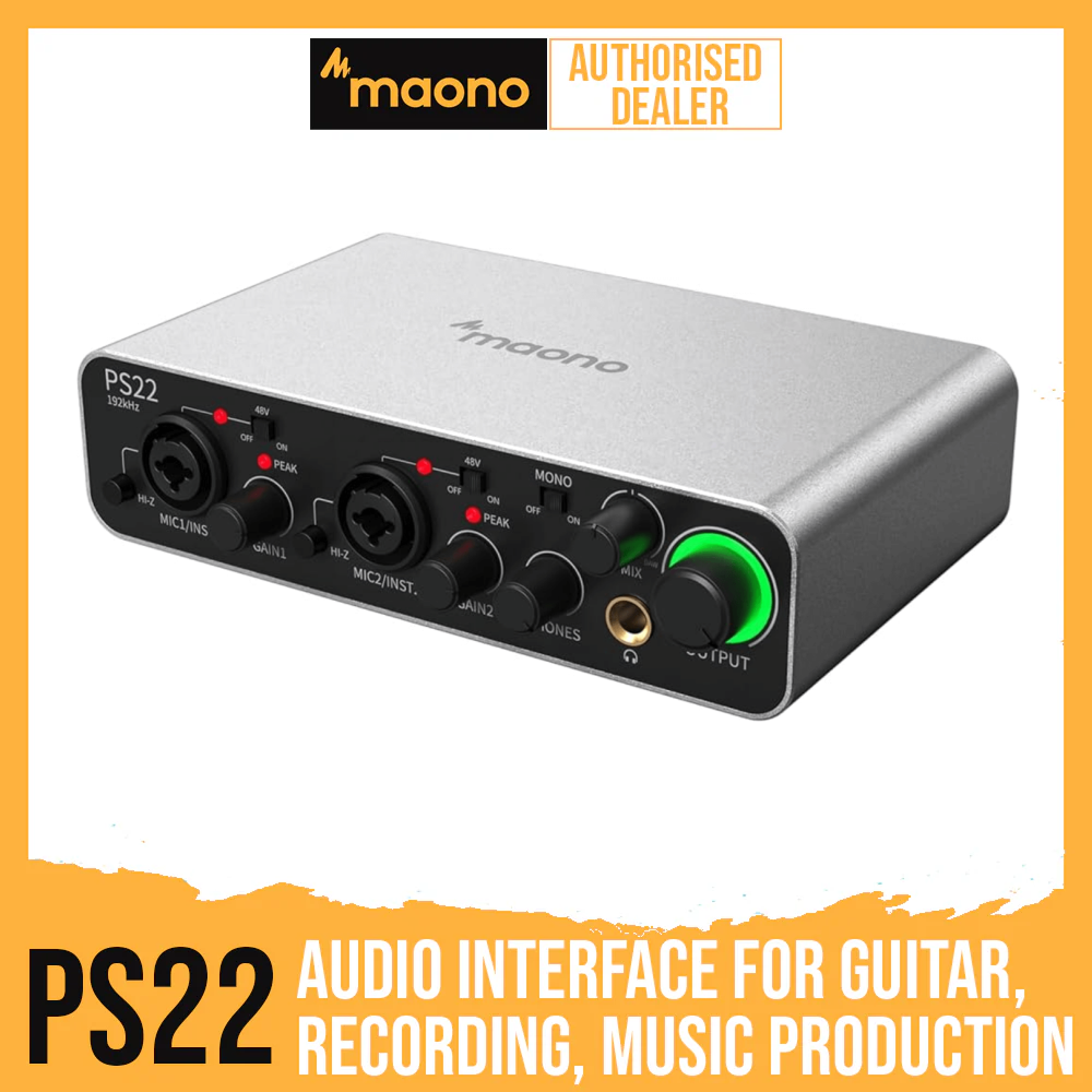 MAONO PS22 Gray USB Audio interface for PC with 60 dB Pro-preamp, 24bit ...