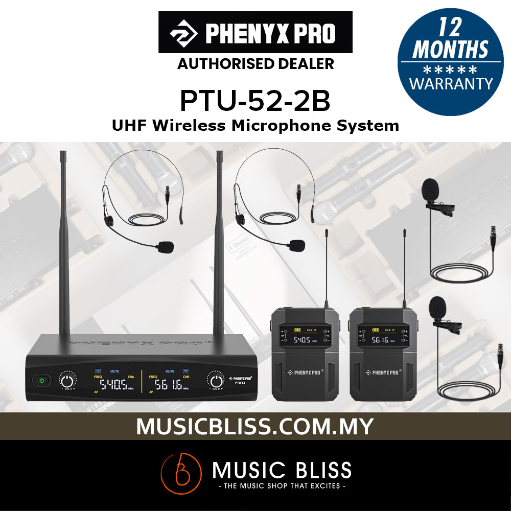 Phenyx Pro PTU-52-2B Wireless Microphone System Dual Wireless Mic Set ...