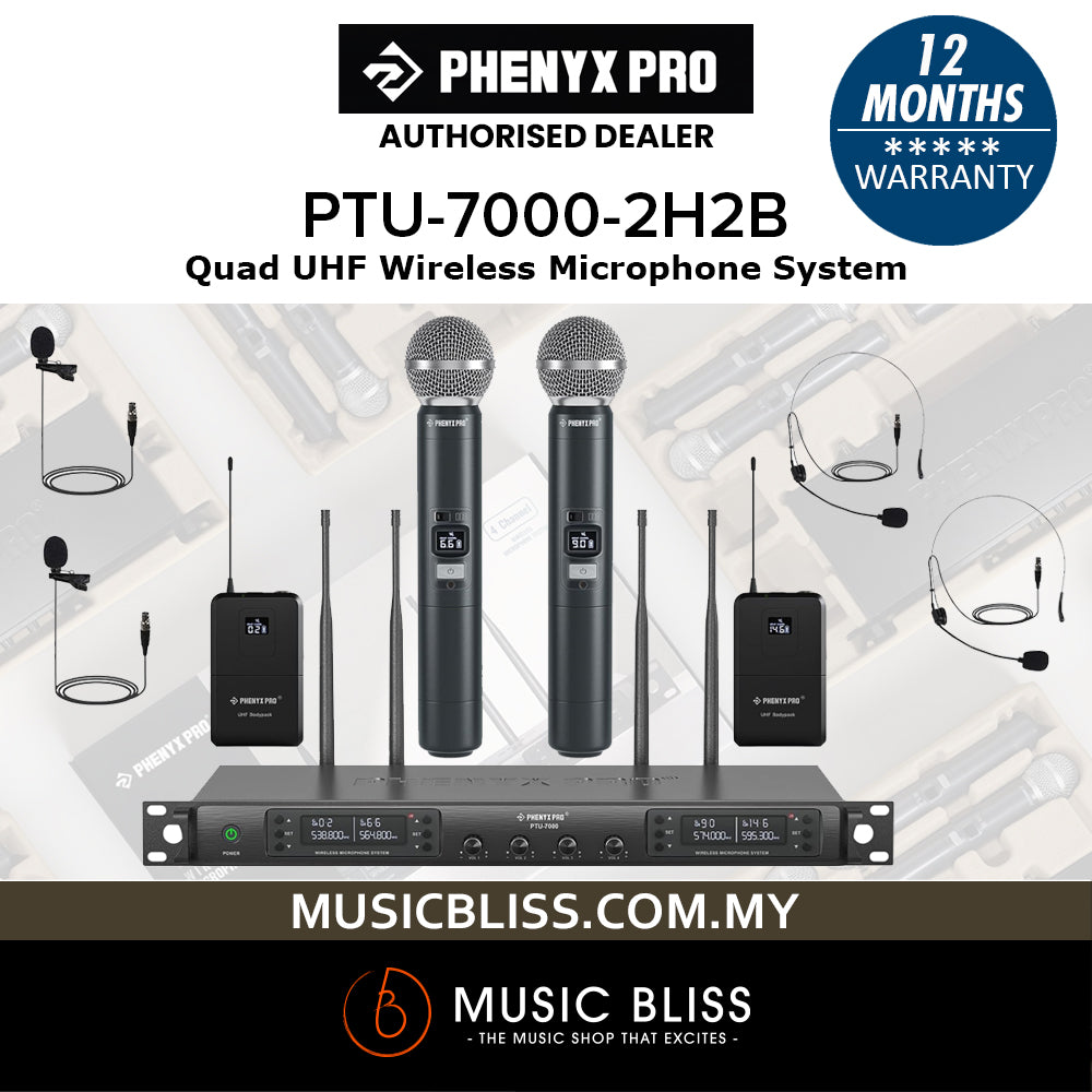 Phenyx Pro PTU-7000-2H2B Quad Wireless Microphone System w/ 4x40 UHF ...