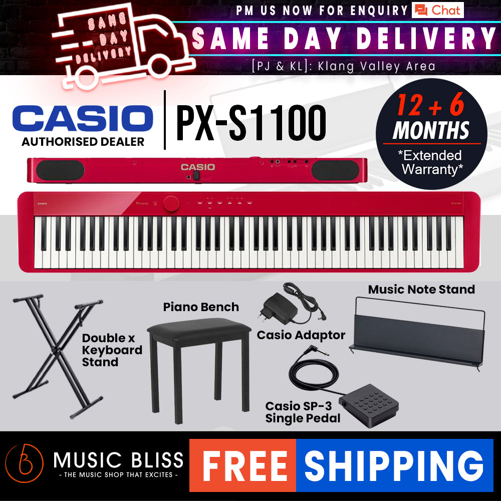 Casio PX-S1100 88-key Digital Piano with FREE Piano Bench - Red ...