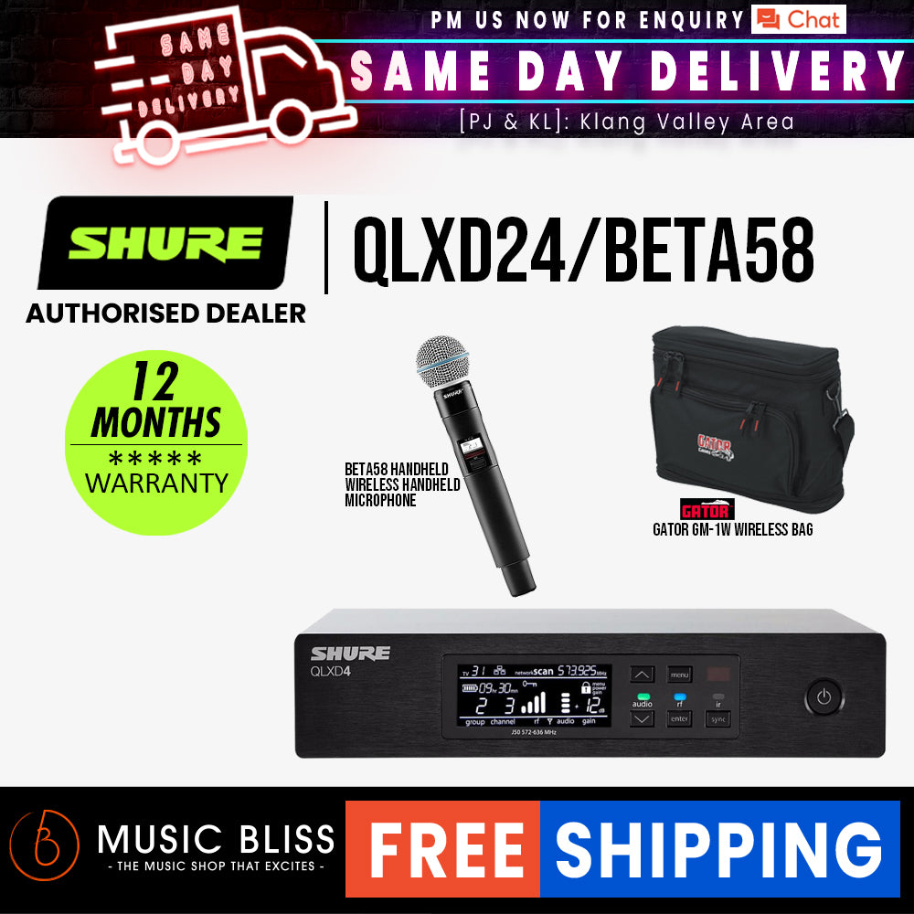 Shure QLXD24/BETA58 Handheld Wireless Microphone System, QLXD4 Receiver ...