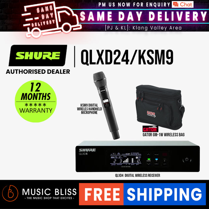 Shure QLXD24/KSM9 Handheld Wireless Microphone System, QLXD4 Receiver & QLXD2 Handheld ...