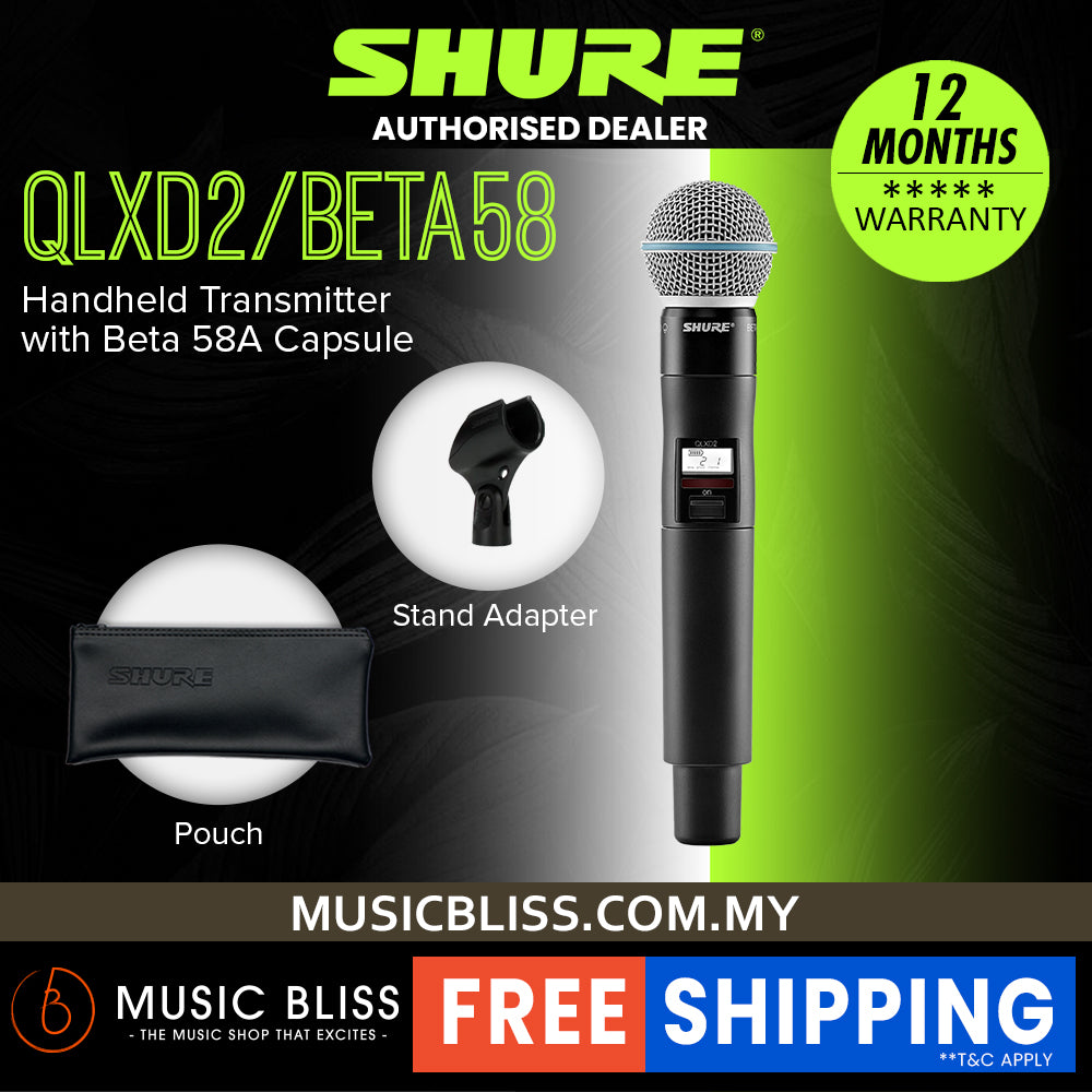 Shure QLXD2/BETA58A Wireless Handheld Microphone Transmitter with Beta 58 Capsule | Music Bliss ...