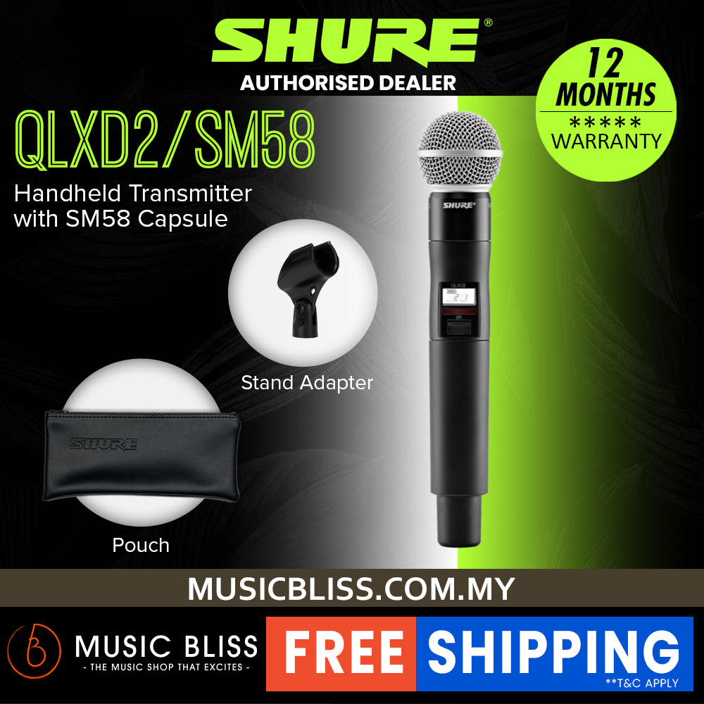 Shure QLXD2/SM58 Wireless Handheld Microphone Transmitter with SM58 Capsule | Music Bliss Malaysia