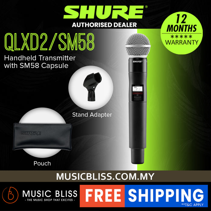Shure QLXD2/SM58 Wireless Handheld Microphone Transmitter with SM58 Capsule | Music Bliss Malaysia