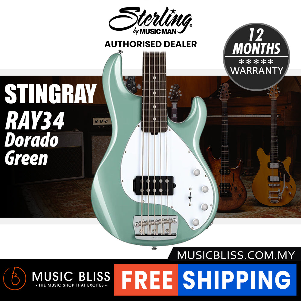 Sterling By Music Man StingRay RAY34 Bass Guitar - Dorado Green | Music ...