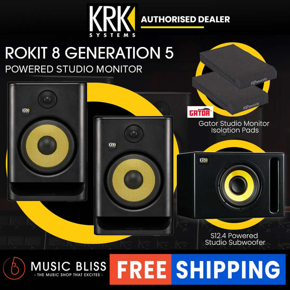 KRK ROKIT 8 G5 8" Powered Studio Monitor with Gator Studio Monitor Isolation Pads - Pair | Music ...