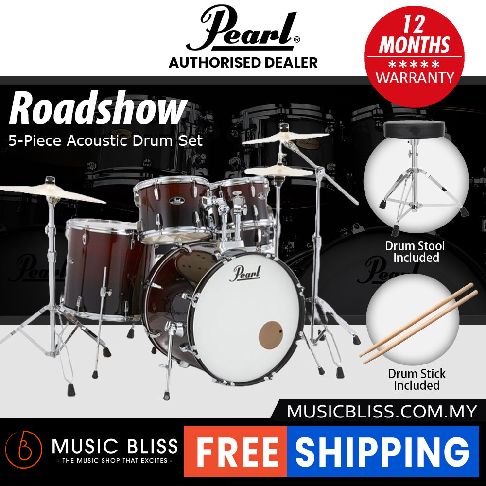 Pearl Roadshow 5-piece Drum Set with Drumstick and Throne - 22" Kick ...