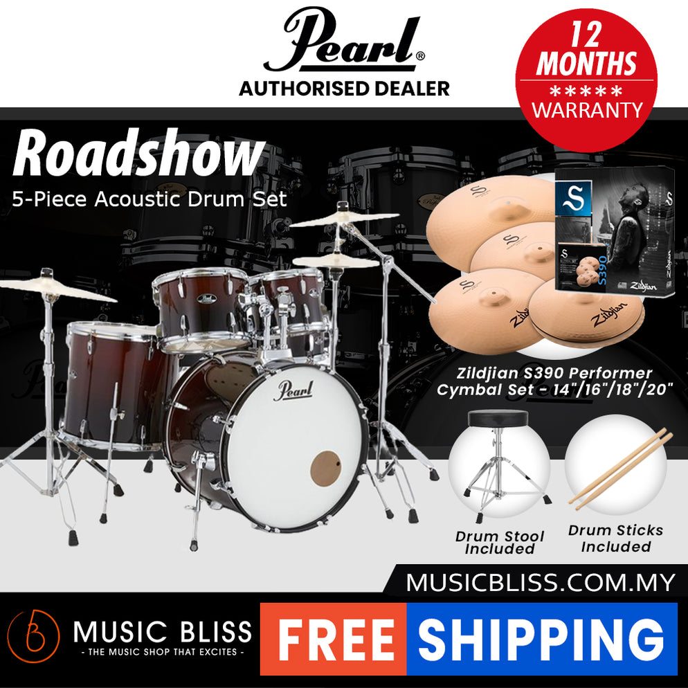 Pearl Roadshow 5-piece Drum Set with Drumstick and Throne - 22 Inch Bass Drum - Garnet Fade ...